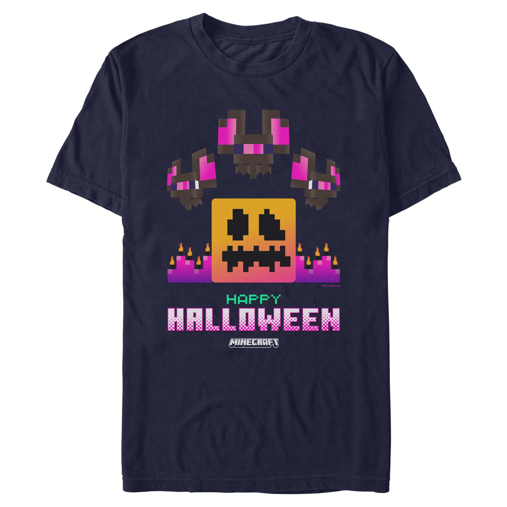 Mens Minecraft Happy Skeleton And Bats With Flames T Shirt - Walmart.com