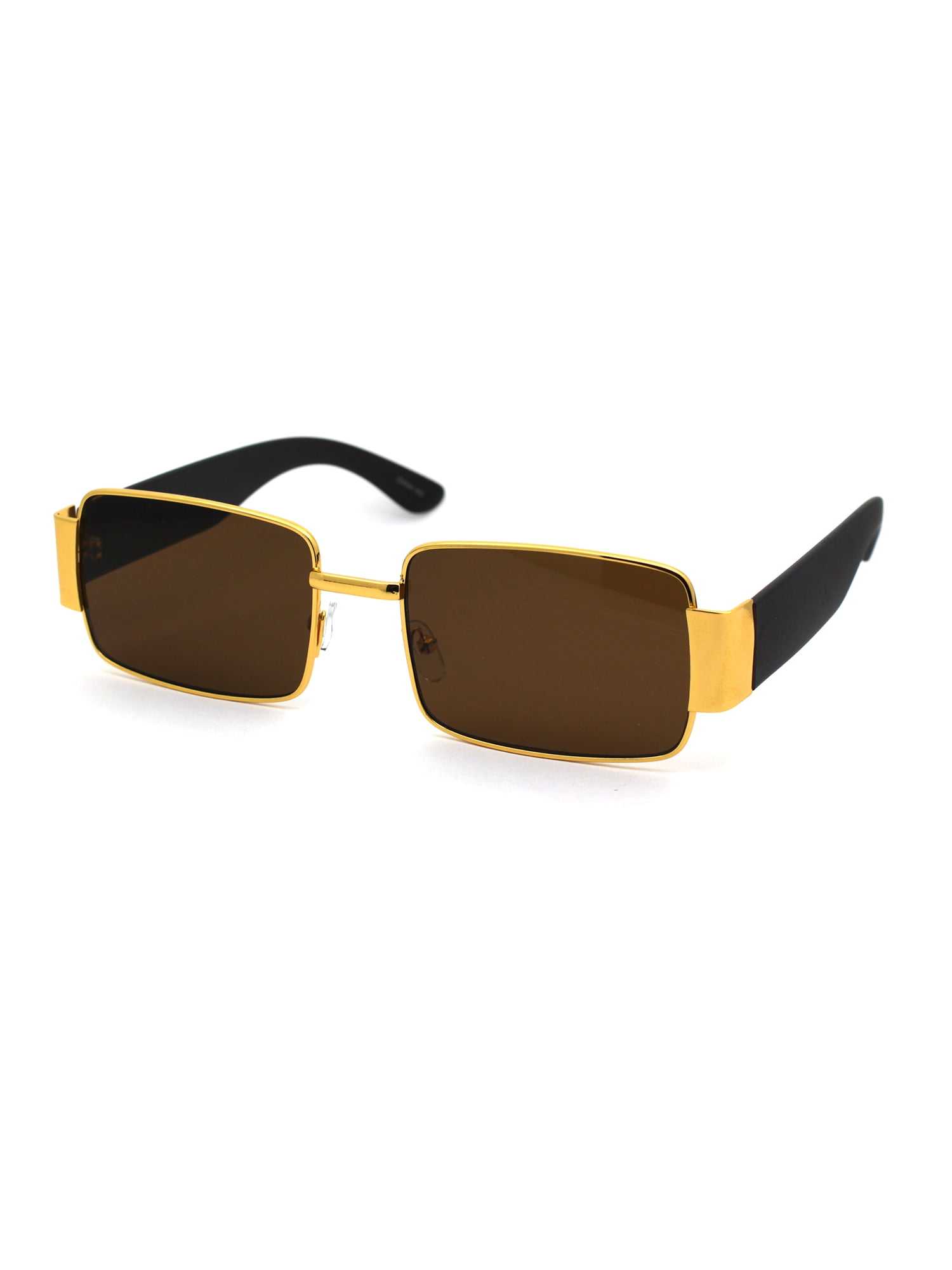 Mens Minimal Mod Retro Rectangular Dad Sunglasses Yellow Gold Brown ...