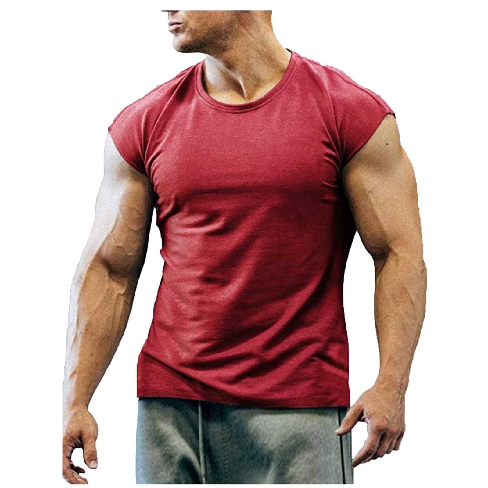 Mens Muscle Cut T-Shirt Short Cap Sleeve for Bodybuilding Gym Workout ...