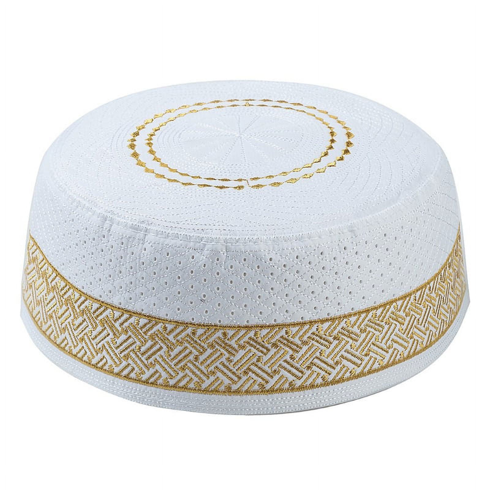 Mens Muslim Prayer Kufi Hat Vintage Embroidery Islamic Arab Headwear ...