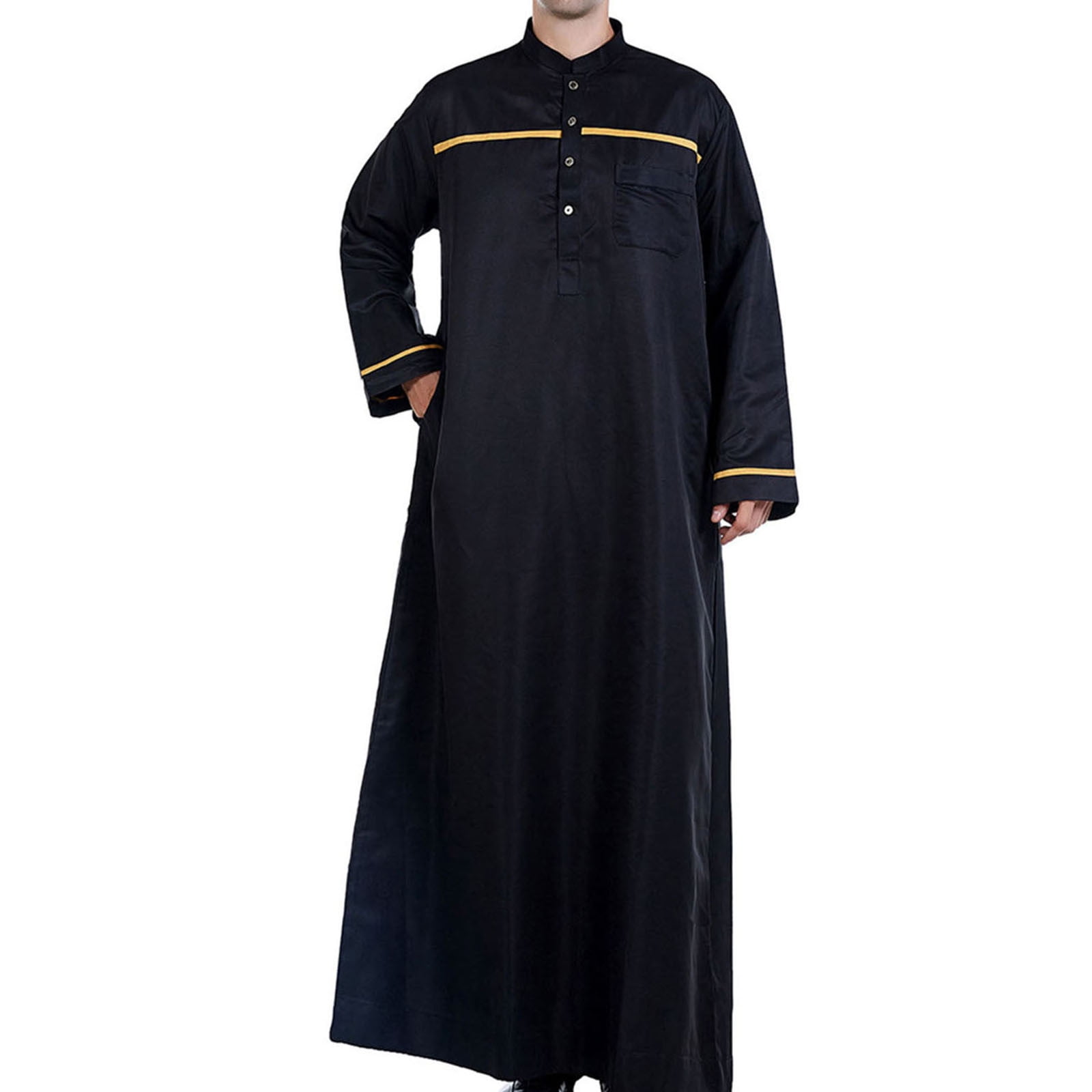 Mens Muslim Robe Full Length Long Sleeve Nightshirt Plain Muslim Kaftan ...