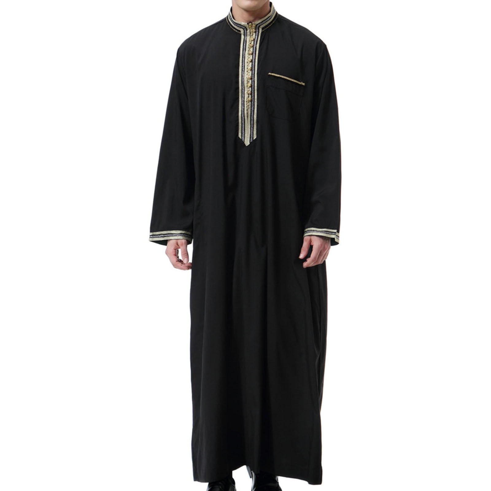 Mens Muslim Robe Full Length Long Sleeve Nightshirt Plain Muslim Kaftan ...
