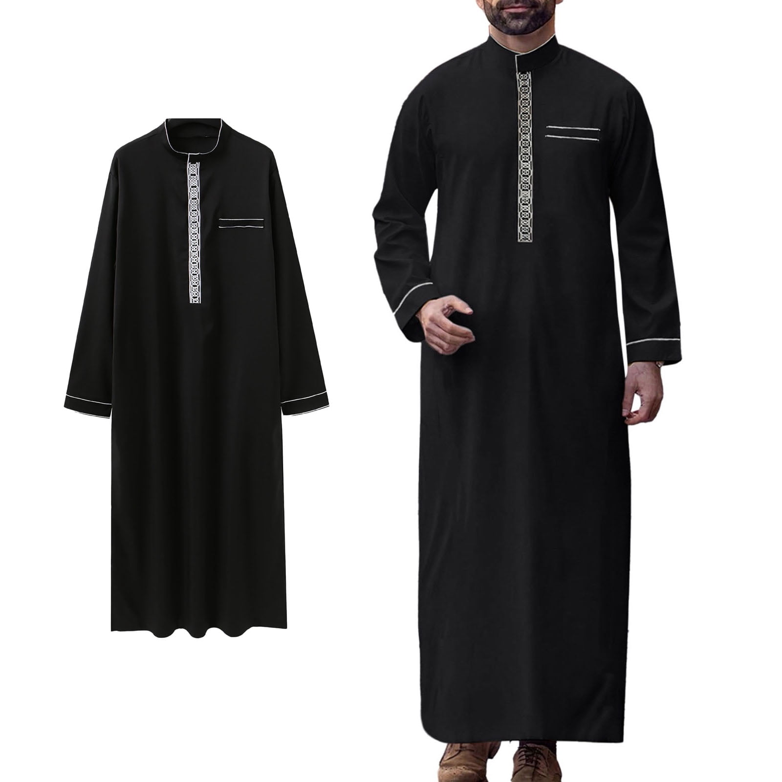 Mens Muslim Thobe Long Sleeve Button Down Thobe Men Casual Henley ...