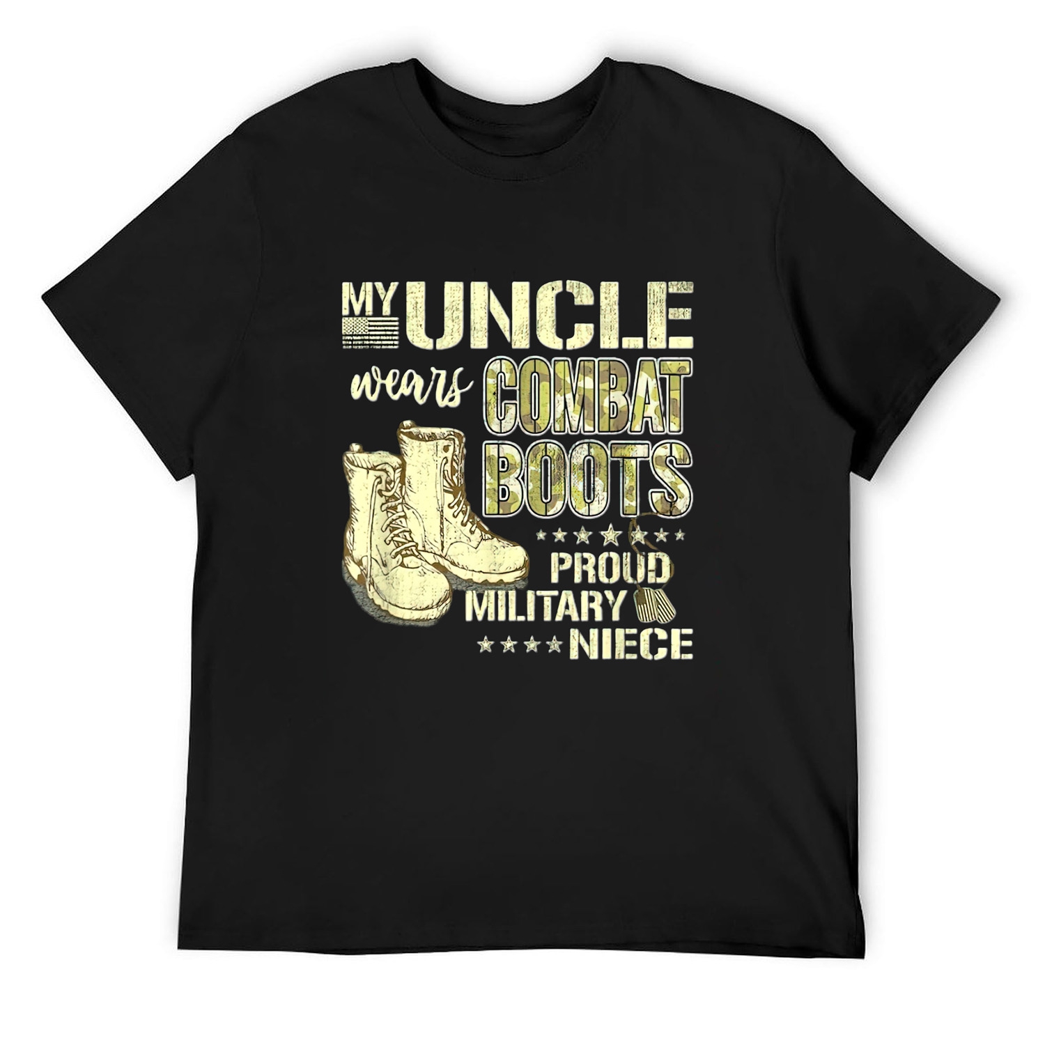 Mens My Uncle Wears Combat Boots Dog Tags Proud Military Niece T-Shirt ...