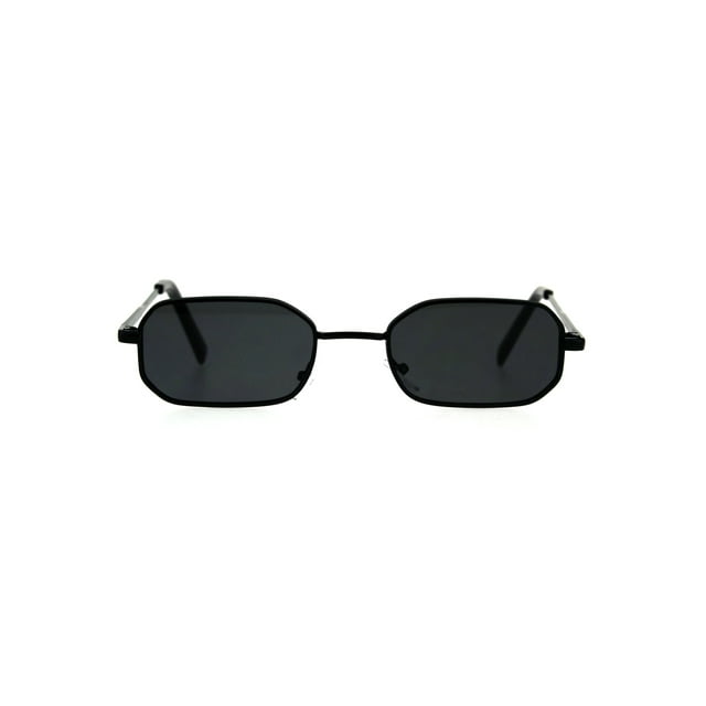 Mens Narrow Metal Rim Rectangular Hippie Pimp Sunglasses All Black ...