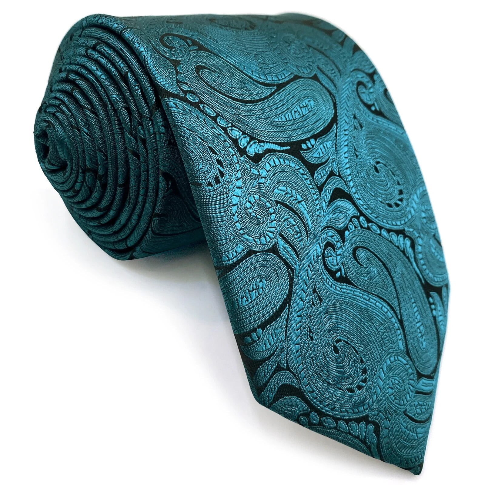 Mens Necktie Teal Blue Paisley Tie for Suits XL Classic Woven Extra ...