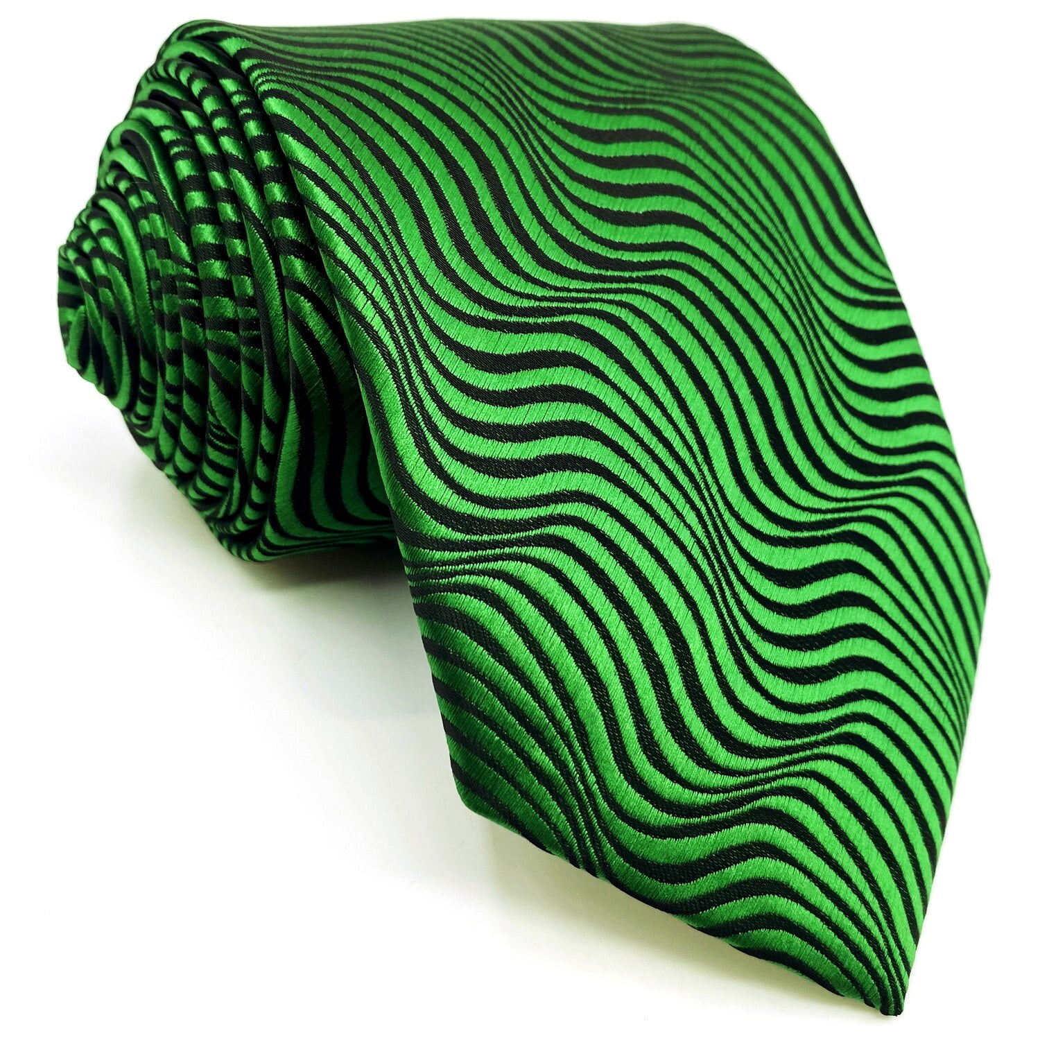 Mens Neckties Emerald Green Black Ripple for Suit Jacket Wedding Extra ...