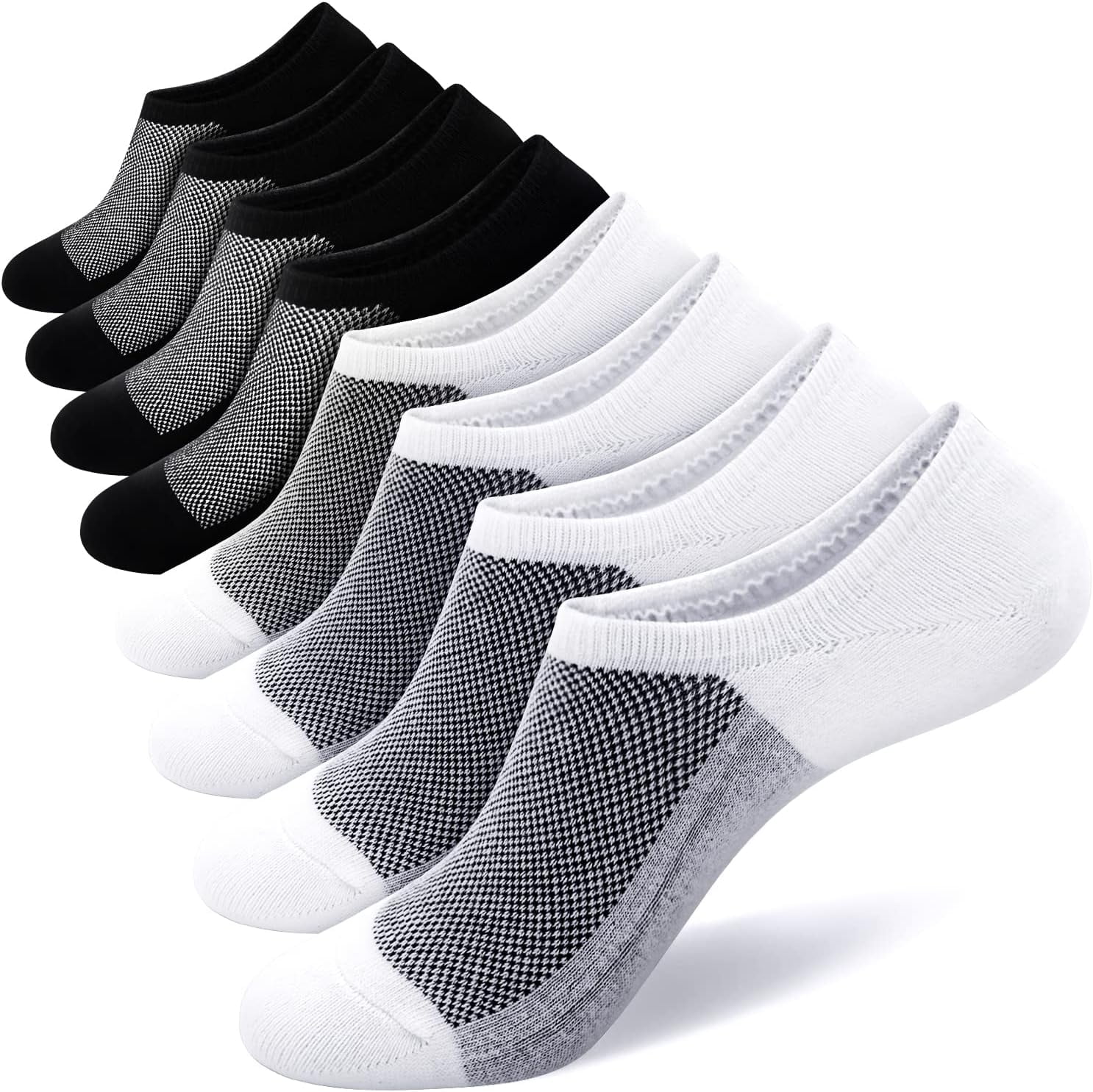 Mens No Show Socks 8 Pairs Invisible Low Cut Cotton Socks Ondo Non Slip ...