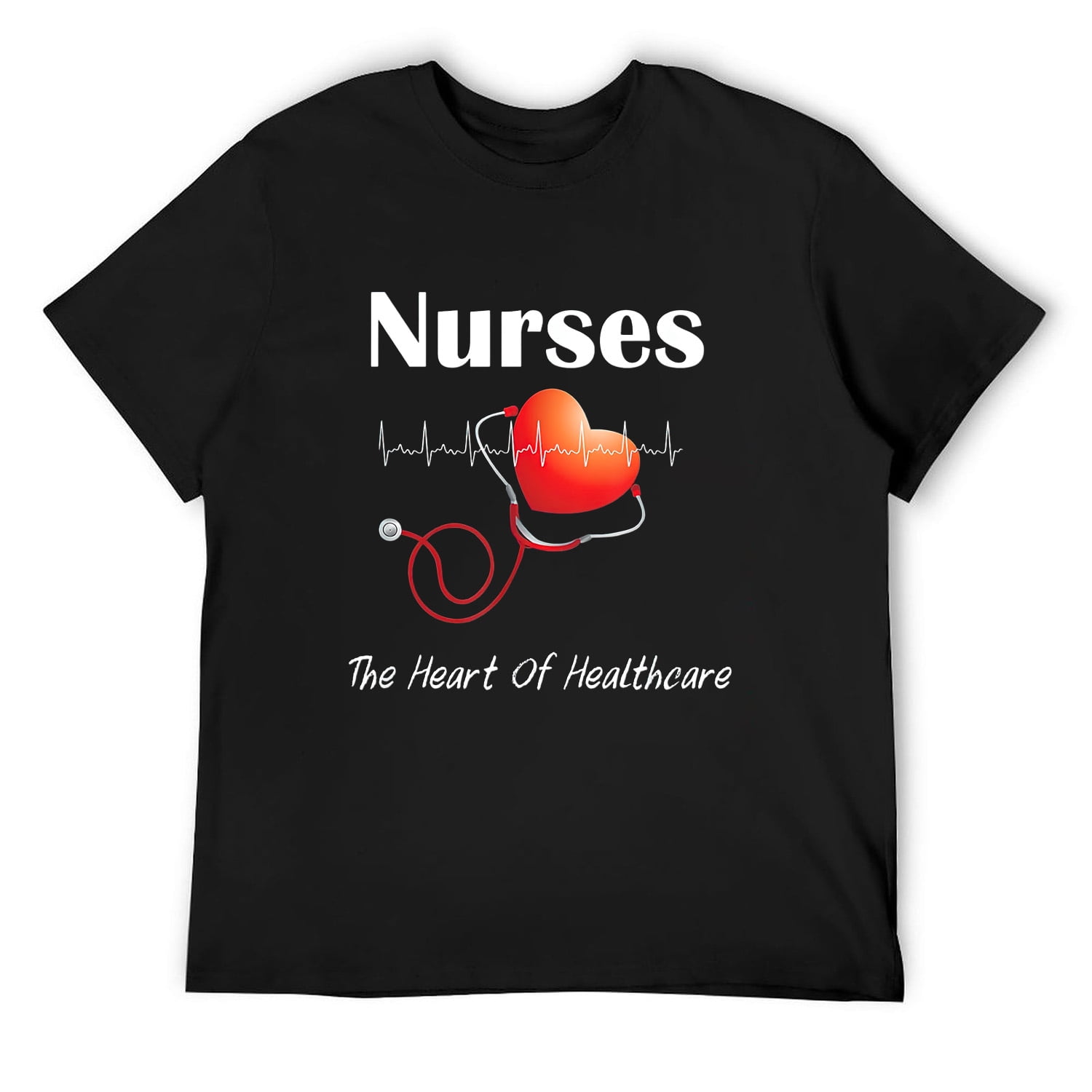 Mens Nurses The Heartbeat Of Healthcare Stethoscope Heart T-Shirt Black ...