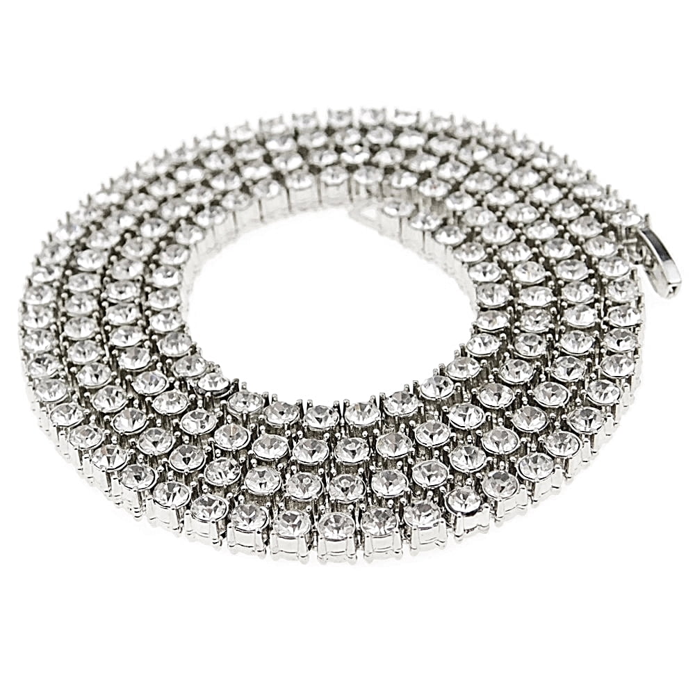 Mens One Row Tennis Chain Iced Bling Silver Tone Flooded Out Hip Hop ...