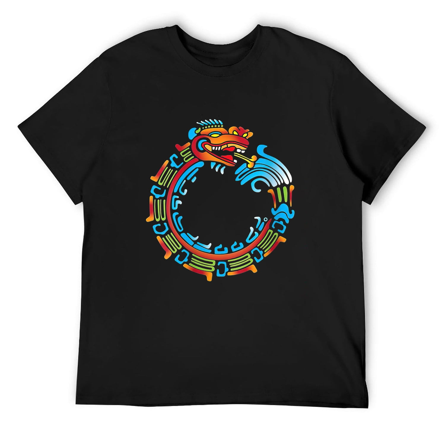 Mens Ouroboros Quetzalcoatl Feathered Serpent Aztec Mayan Round Neck T ...