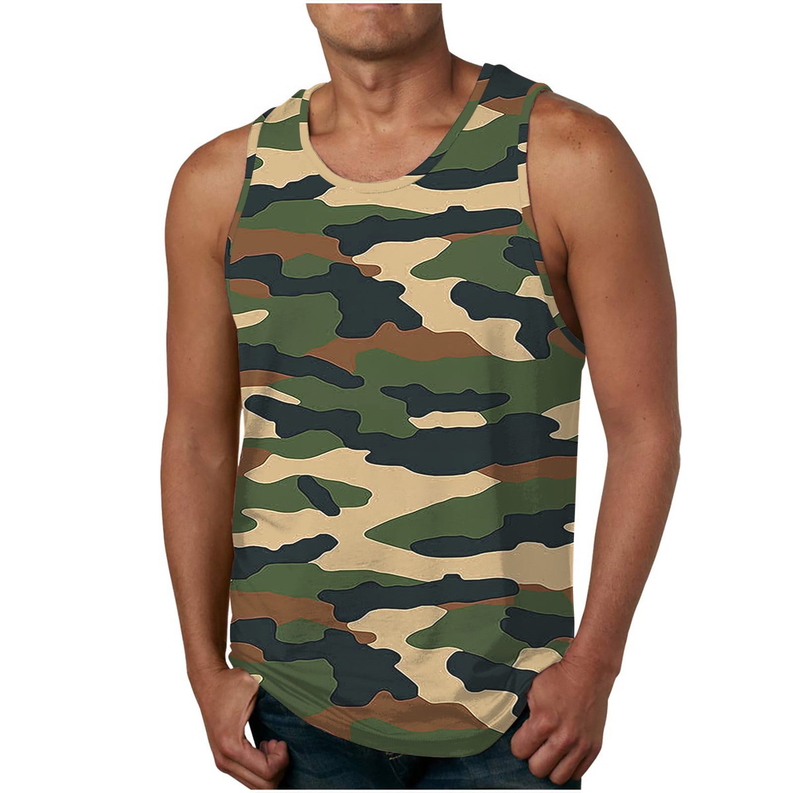 Mens Outdoor Camo Sleeveless Tops Muscle Cut Off T Shirt Bodybuilding ...