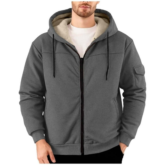 Mens Outerwear Jackets Solid Color Fleece Front Pockets Soft Thermal ...