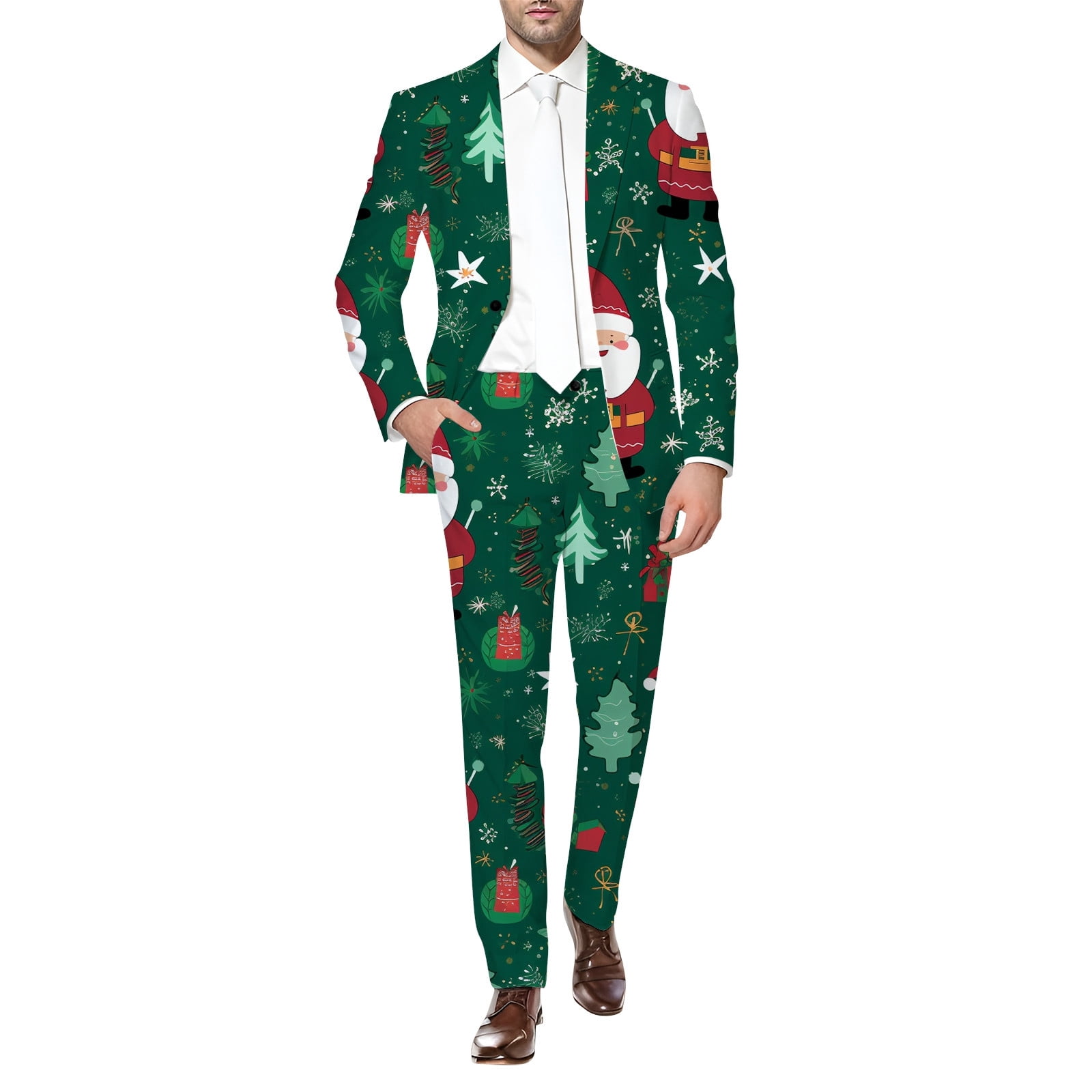 Mens Outfits 2 Piece Christmas Print Men's Suit Set Stylish Holiday ...