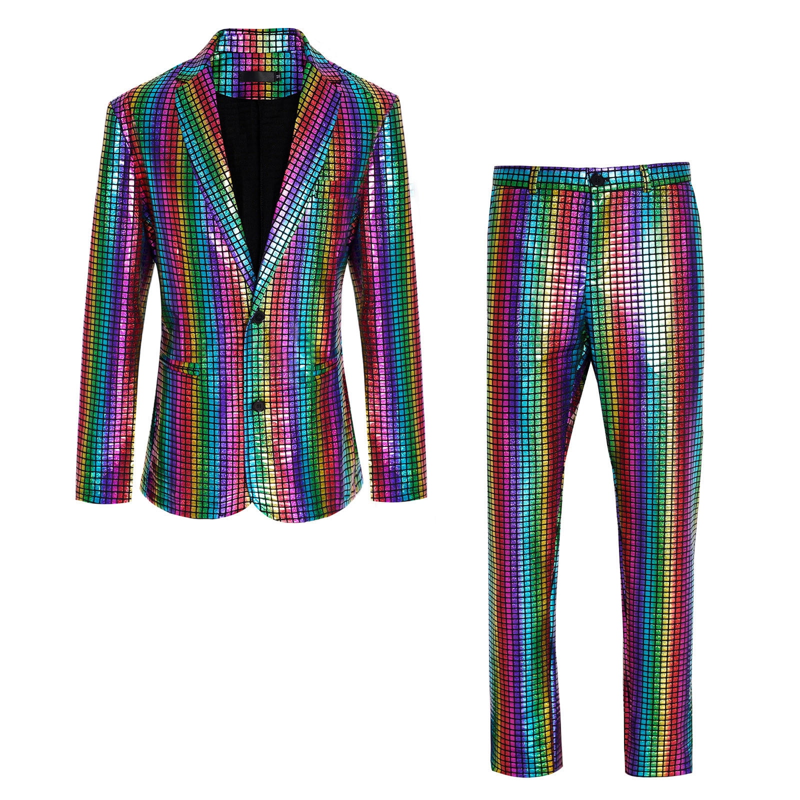 Mens Outfits 2 Piece Men'S Sequin Checkered Suit Party Stage Nightclub ...