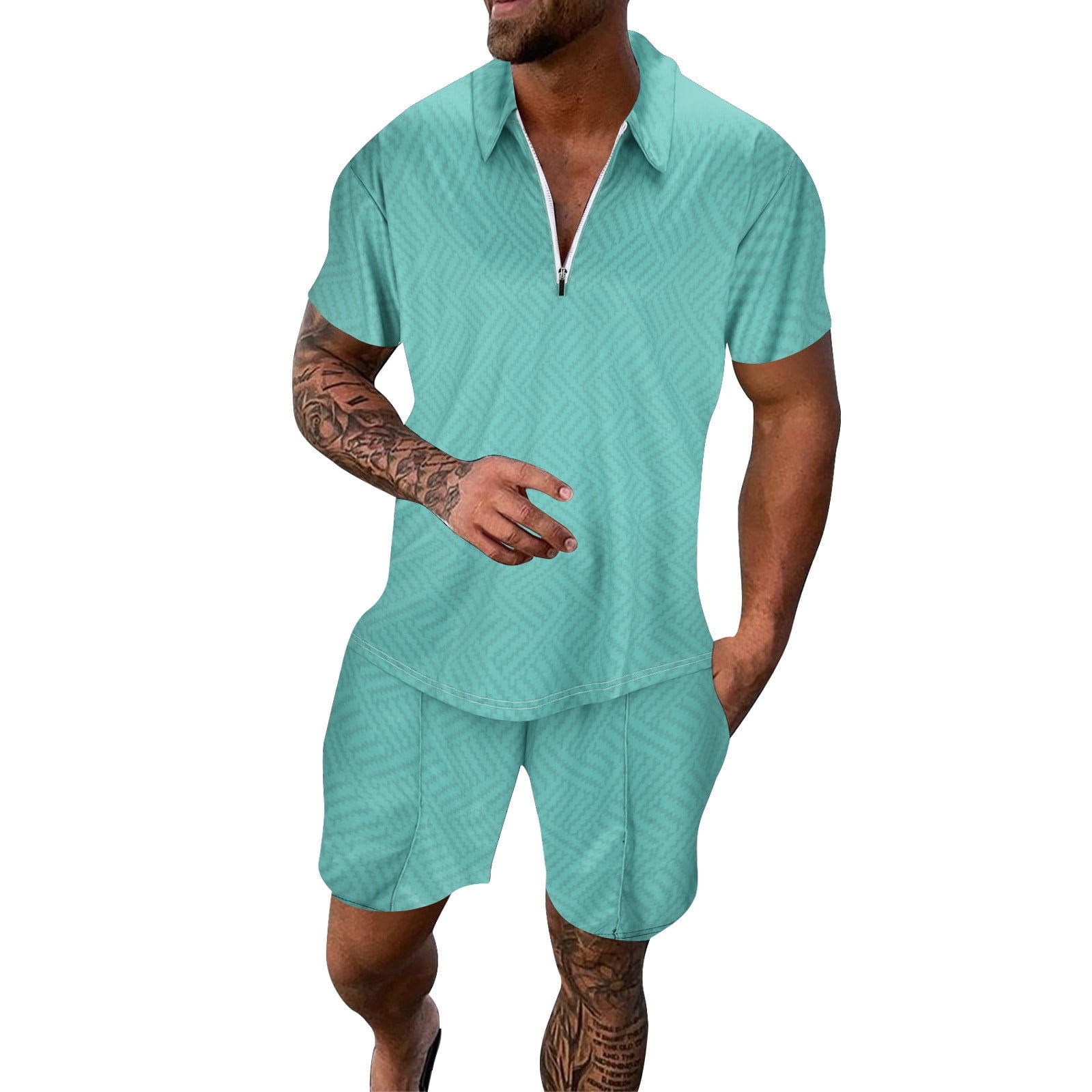 Mens Outfits 2 Piece Men's 3D Short Sleeve Suit Shorts Beach Tropical ...