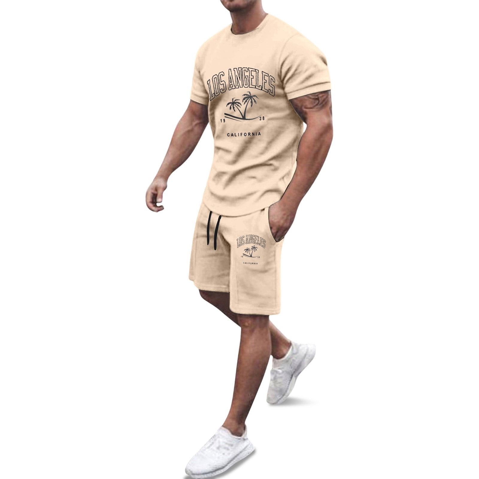 Mens Outfits 2 Piece Men's Casual Loose Fit T Shirt Summer Sports Set ...