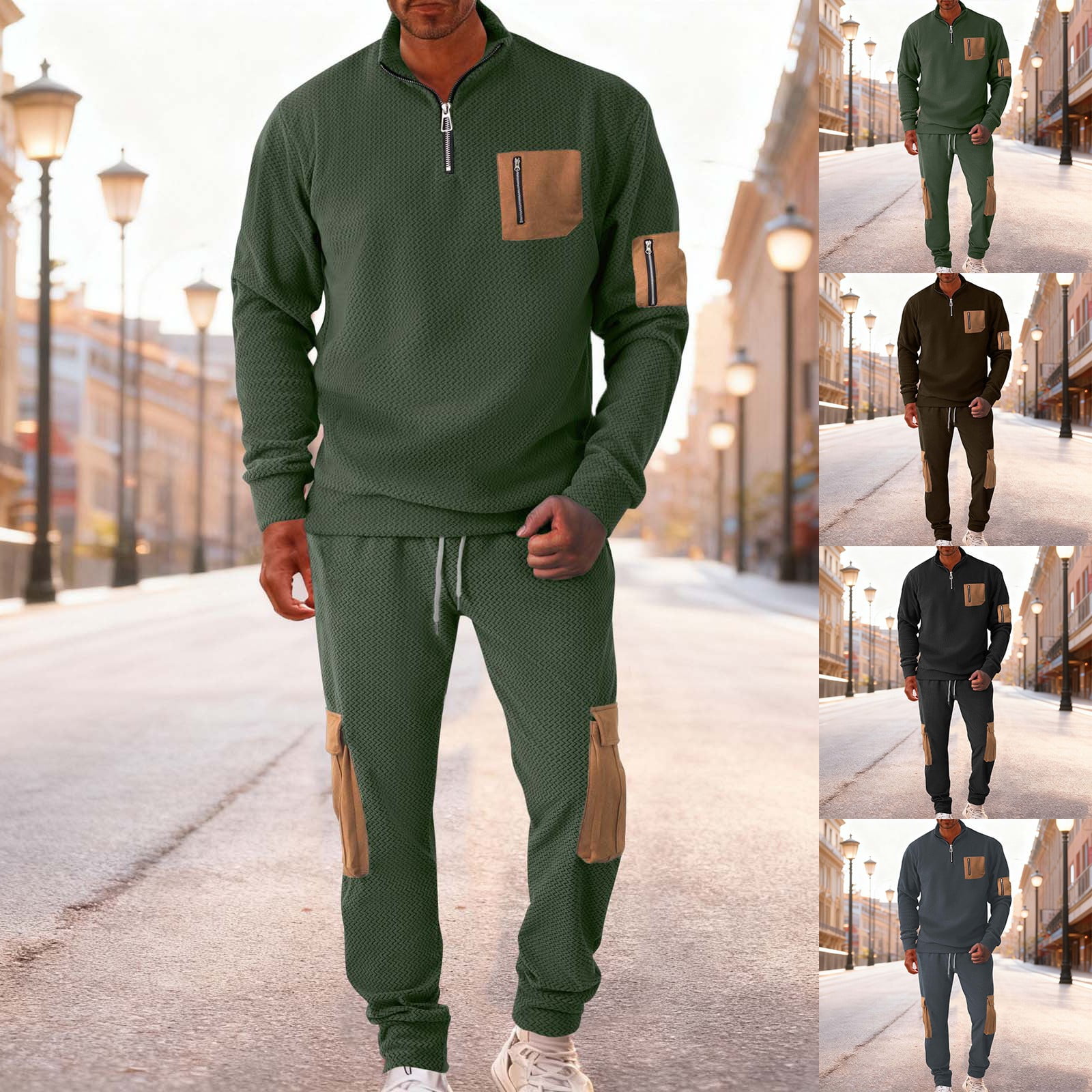 Mens Outfits 2 Piece Track Suits Fall Winter Quarter Zip Sweatshirt ...