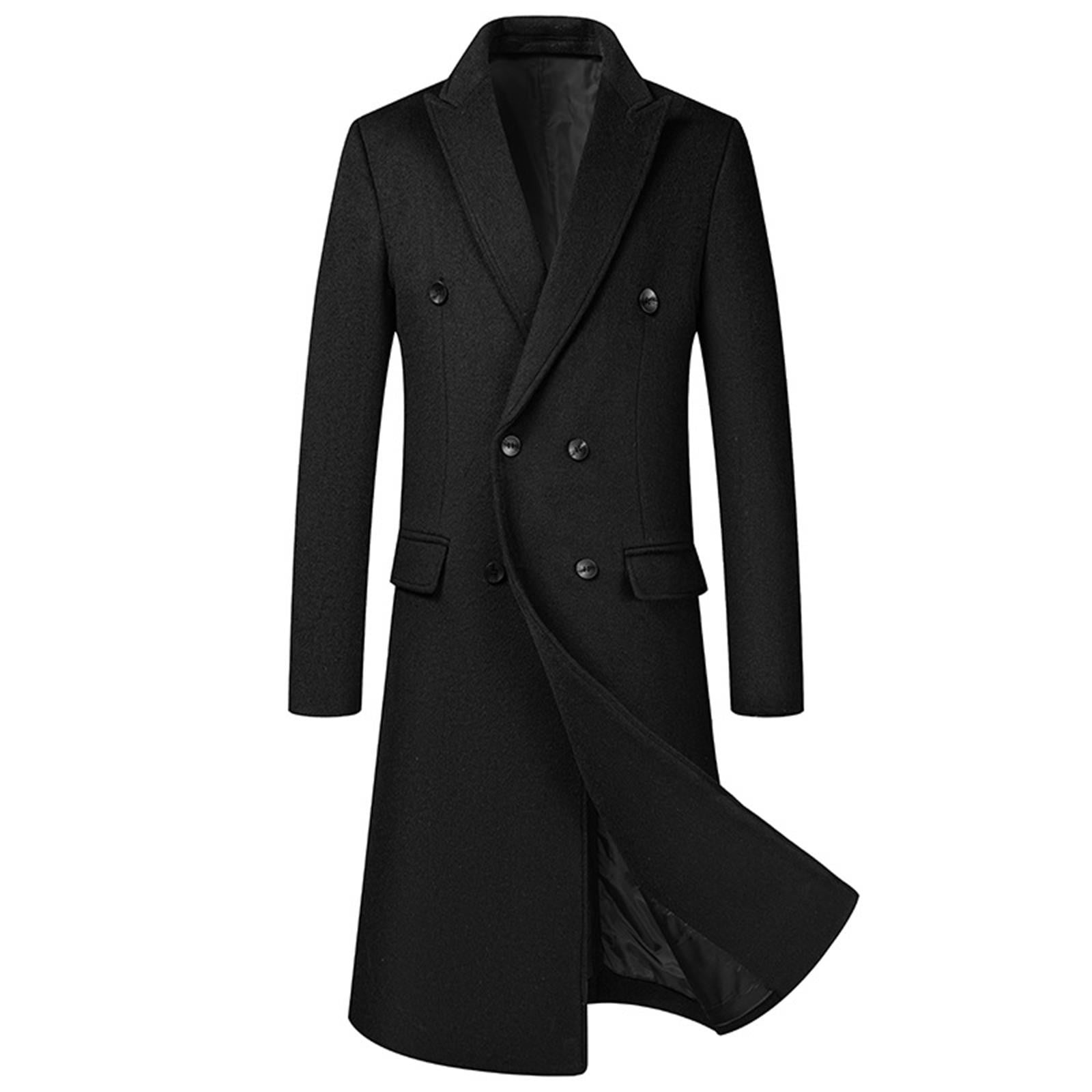 Mens Overcoat Winter Full Length Button Up Trench Coat Plus Size ...