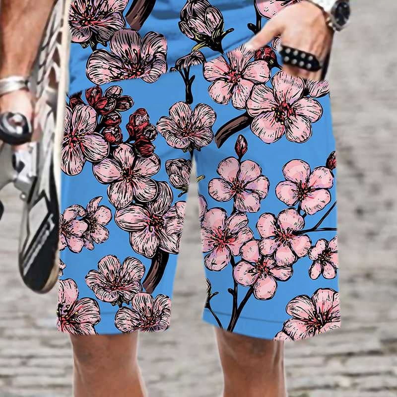 Mens Oversized Casual Hawaiian Board Shorts 3d Flower Beach Pants For ...