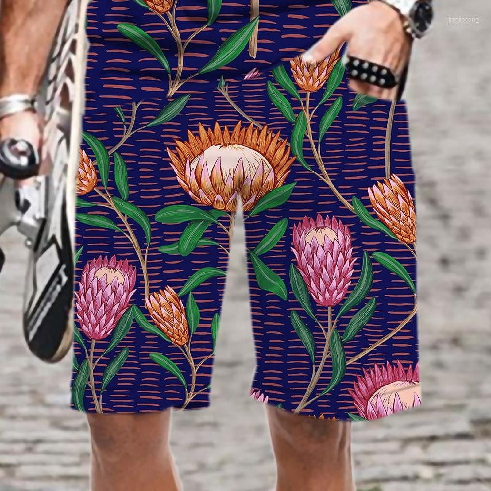 Mens Oversized Casual Hawaiian Board Shorts 3d Flower Beach Pants For ...