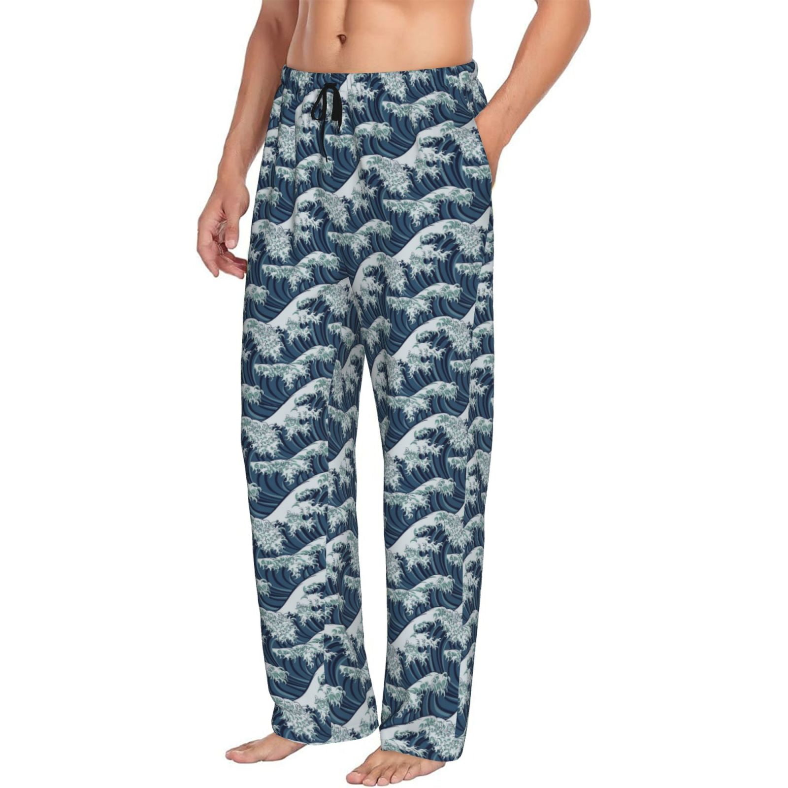 Mens Pajama Pants, A Japanese Great Wave Lounge PJ Pants With ...