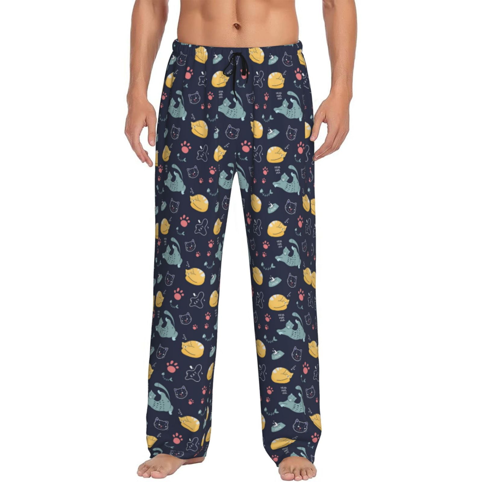 Mens Pajama Pants - Artistic Cute Cartoon Cat Mens Sleepwear, Lounge Pj ...