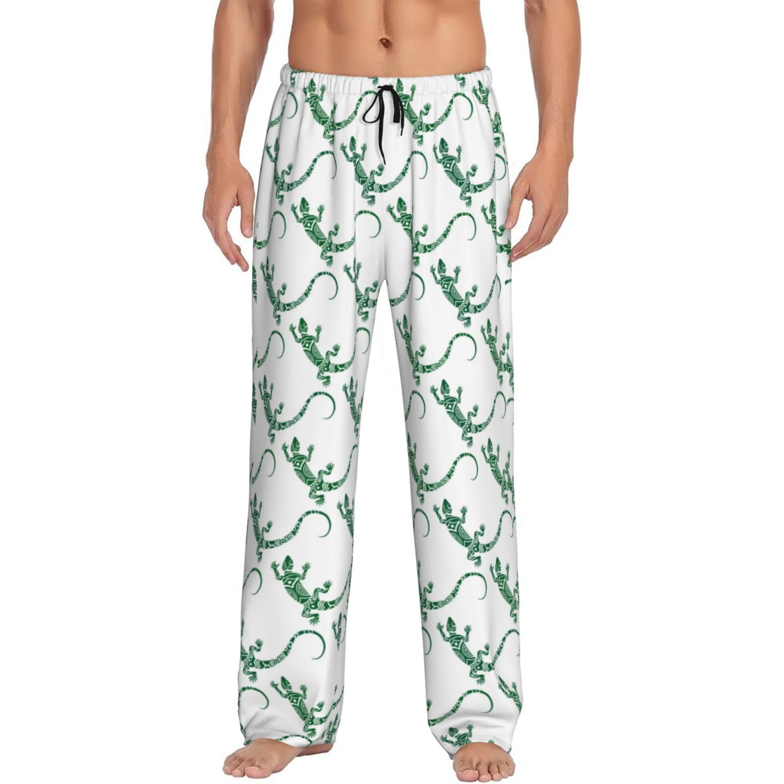 Mens Pajama Pants - Artistic Cute Lizard Gecko White Mens Sleepwear ...