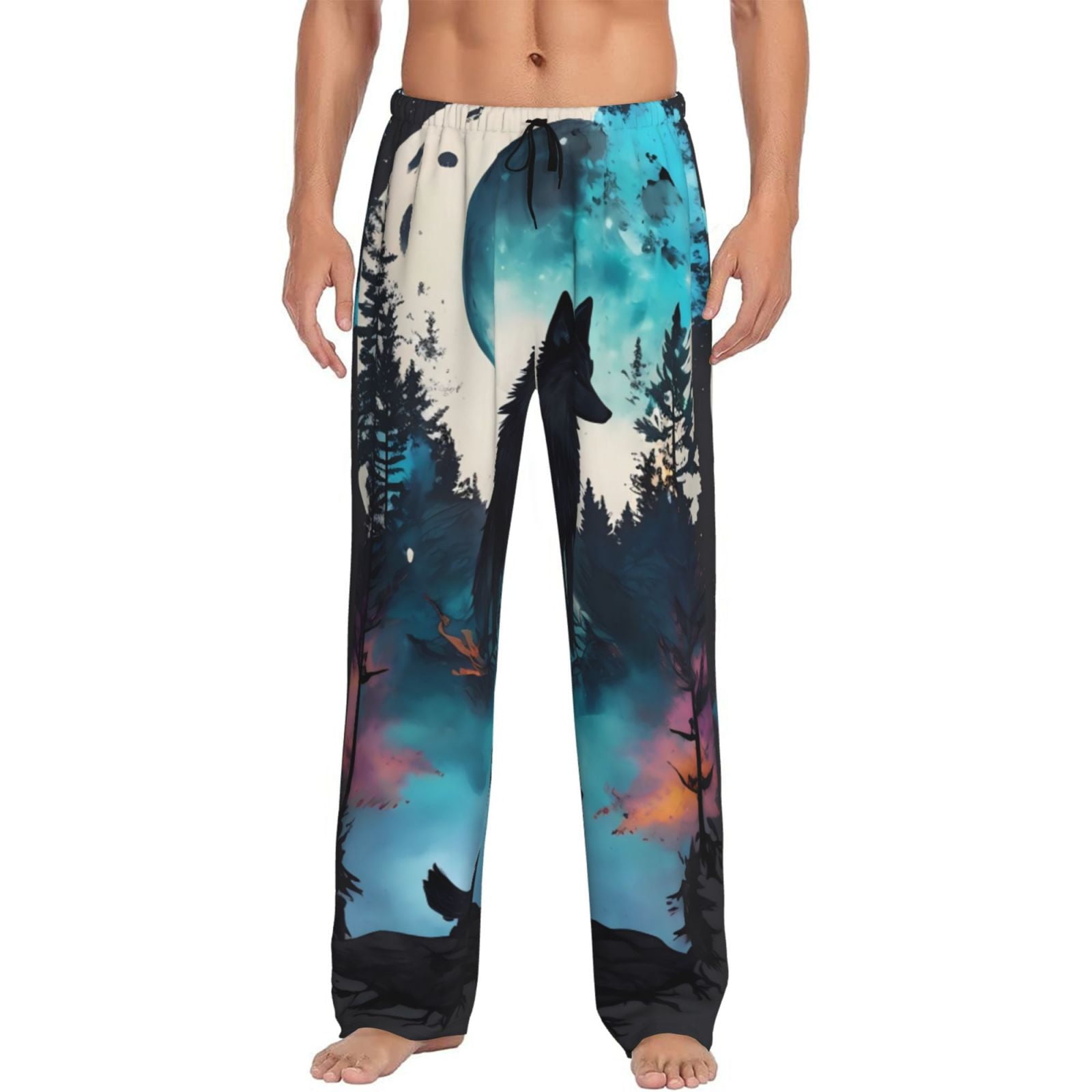 Mens Pajama Pants, Artistic Moon Valley Wolf Lounge Pj Pants With ...