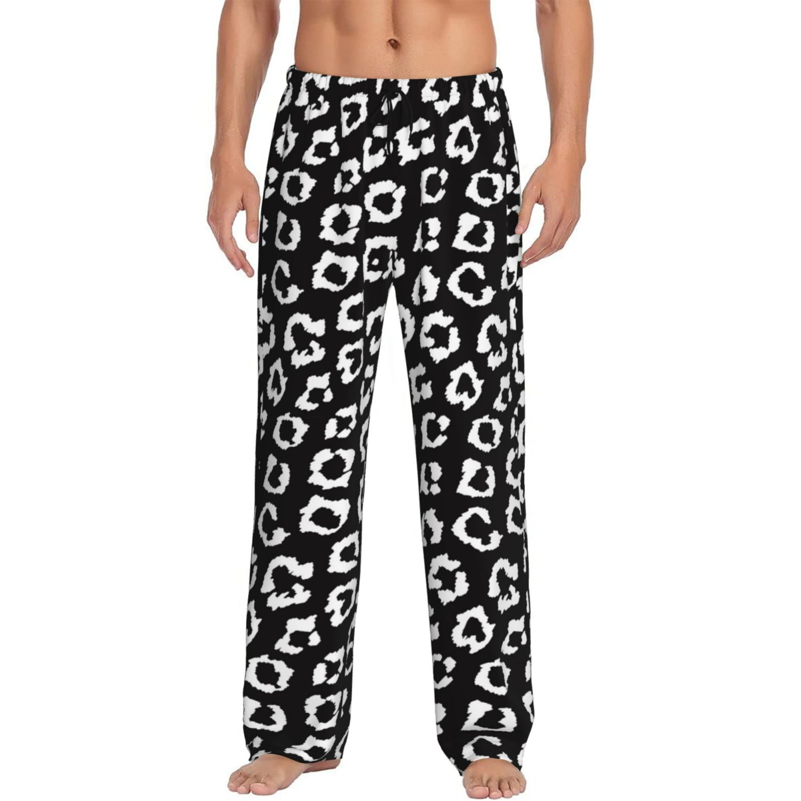 Mens Pajama Pants, Black Leopard Print Lounge Pj Pants With Drawstring ...