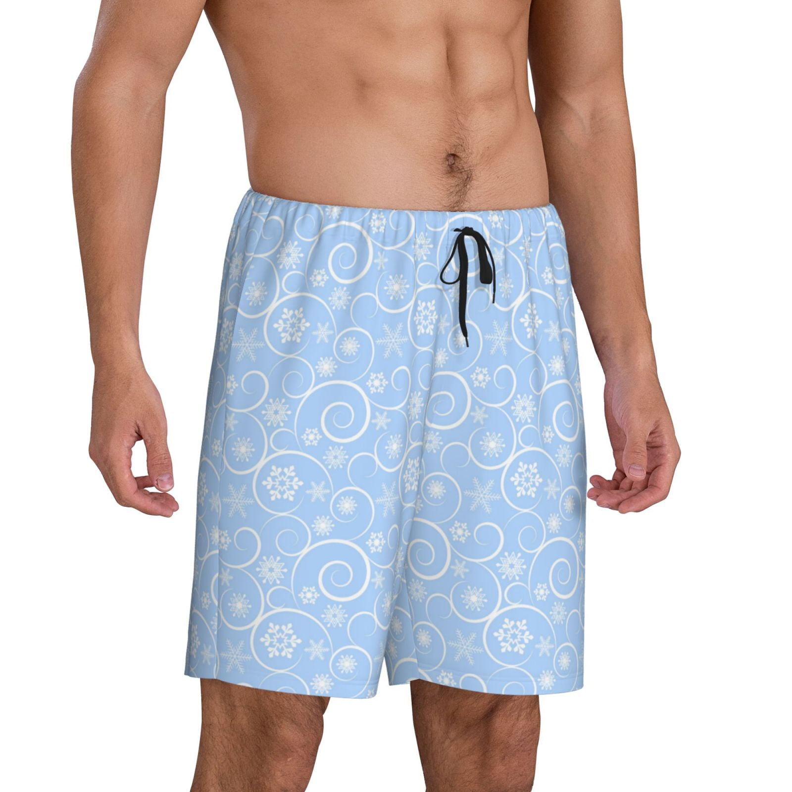 Mens Pajama Pants - Blue Snowflakes Elegant Sleep Shorts Mens Pajama ...