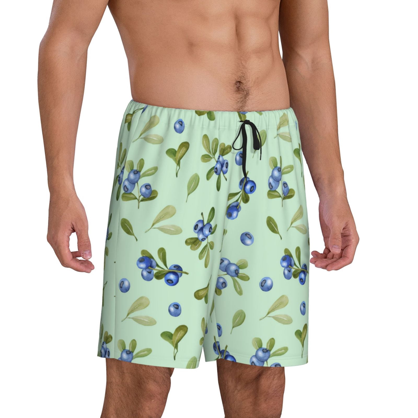 Mens Pajama Pants - Blueberry Berry Print Sleep Shorts Mens Pajama ...