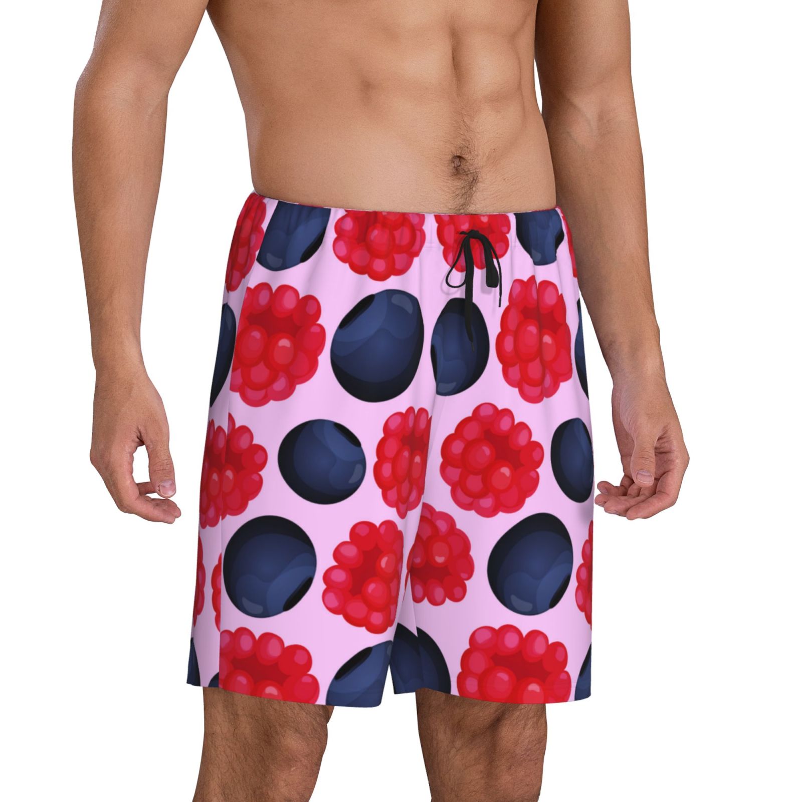 Mens Pajama Pants - Blueberry Print Red Sleep Shorts Mens Pajama Shorts ...