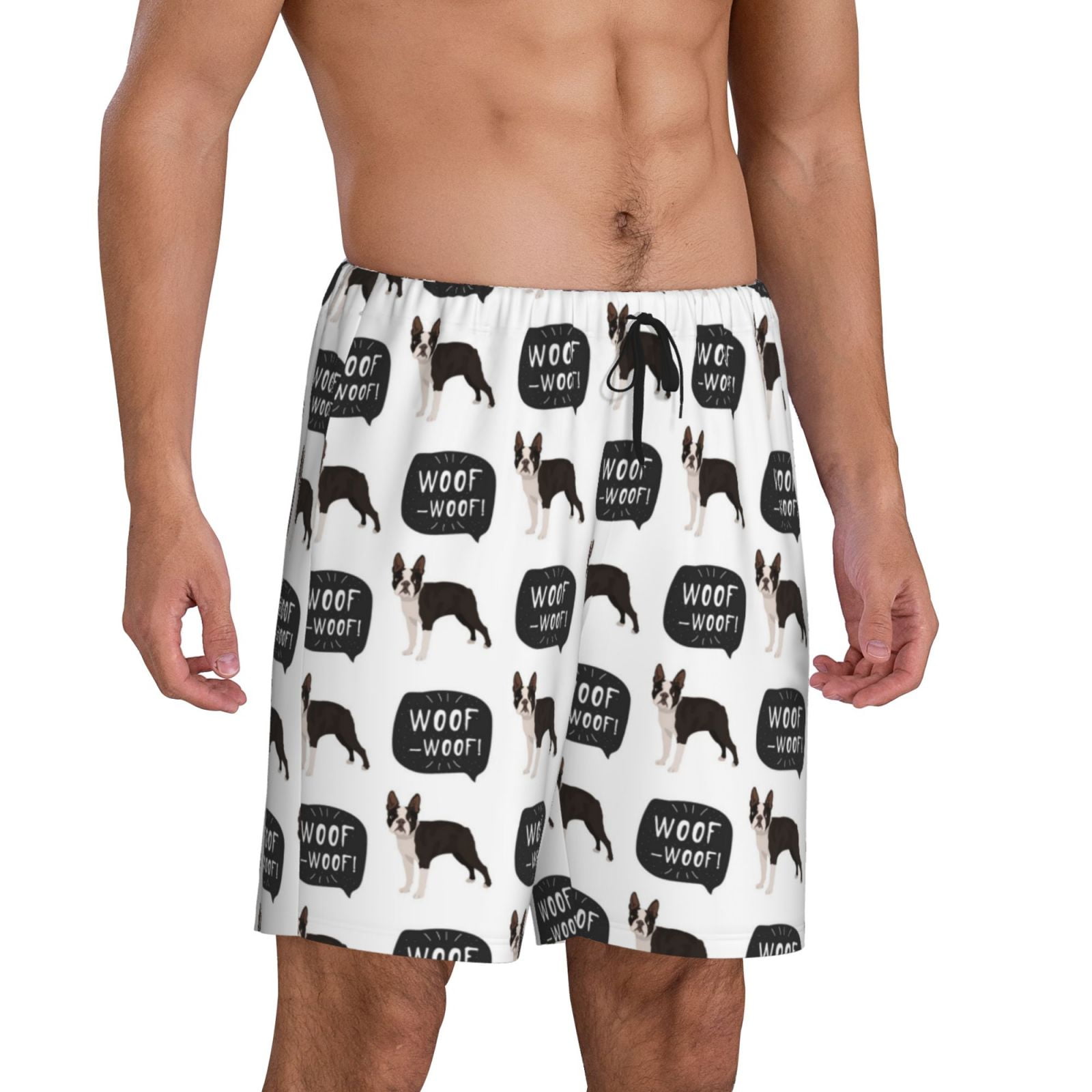 Mens Pajama Pants - Boston Terrier Dog Woof White Sleep Shorts Mens ...