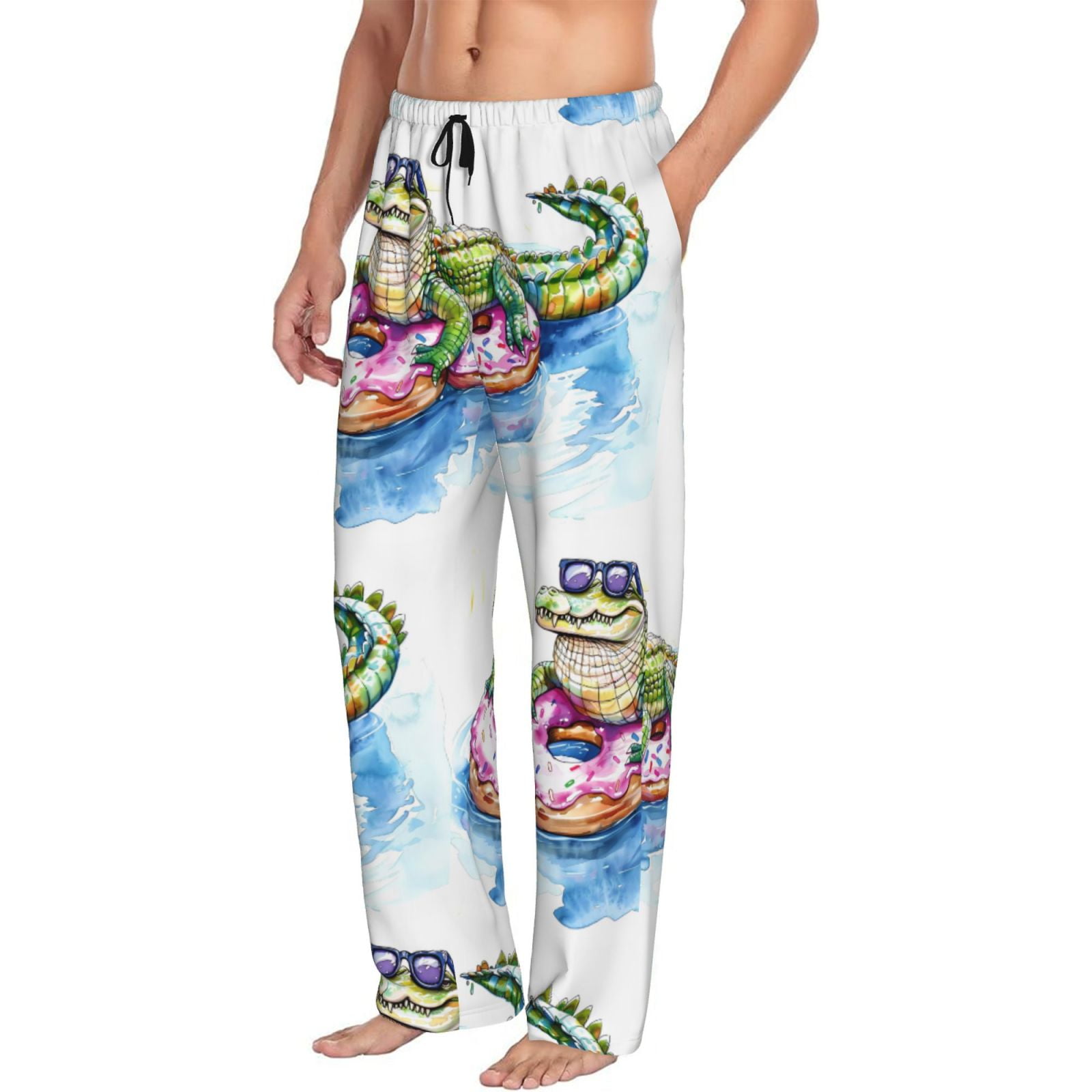 Mens Pajama Pants Bottoms with Pockets- Alligator Donut Pool Float Soft ...