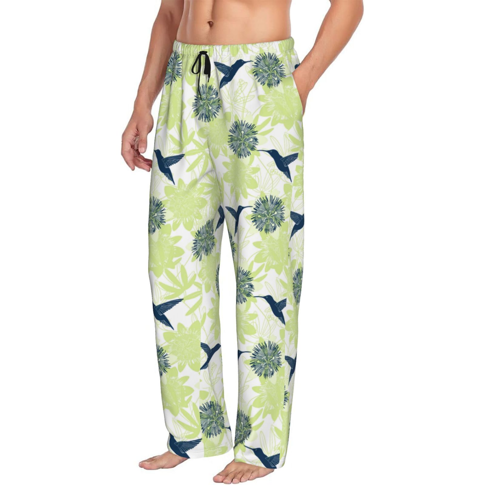 Mens Pajama Pants Bottoms with Pockets- Art Deco Hummingbird Soft Mens ...