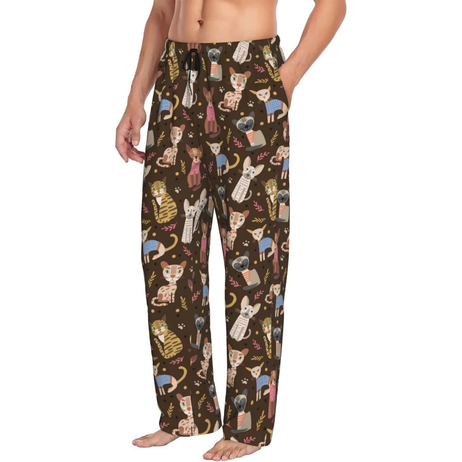 Mens Pajama Pants Bottoms with Pockets - Artsy Cute Painted Cats Comfy ...