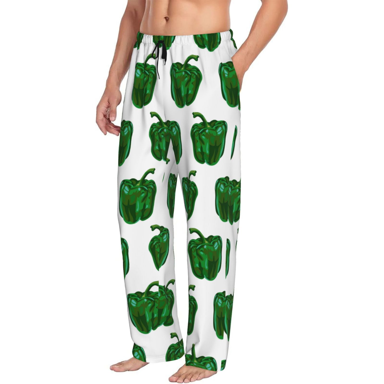 Mens Pajama Pants Bottoms with Pockets - Bell Pepper Pattern green ...