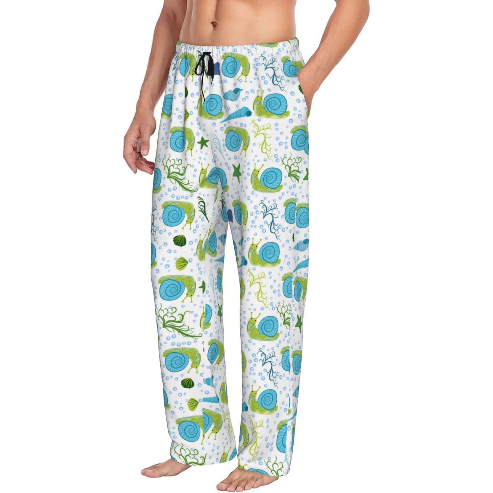 Mens Pajama Pants Bottoms with Pockets - Blue Green Slug Shells Comfy ...