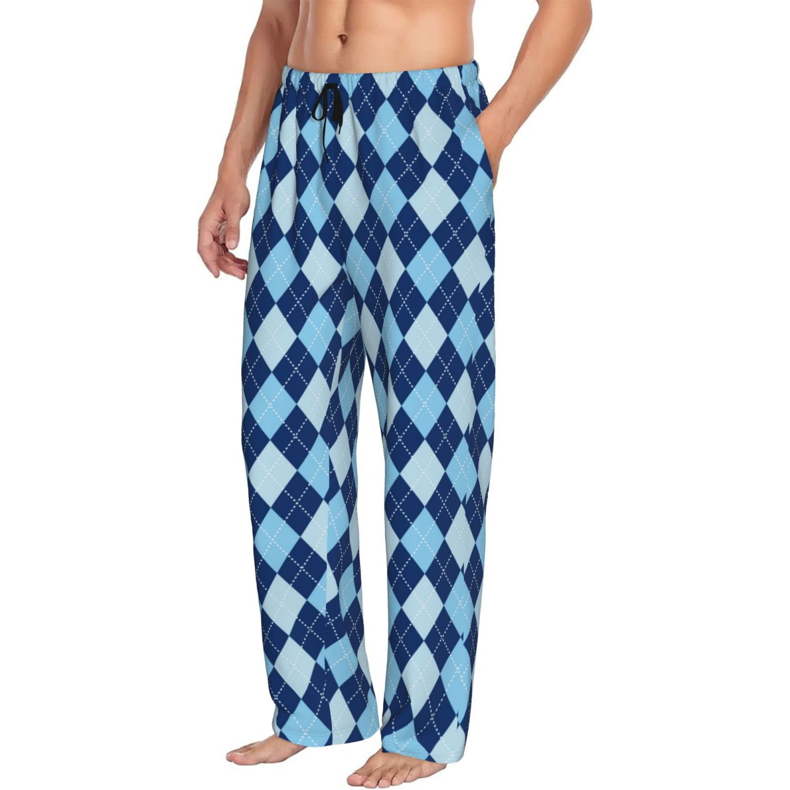 Mens Pajama Pants Bottoms with Pockets - Blue Squares Comfy Mens Pj ...