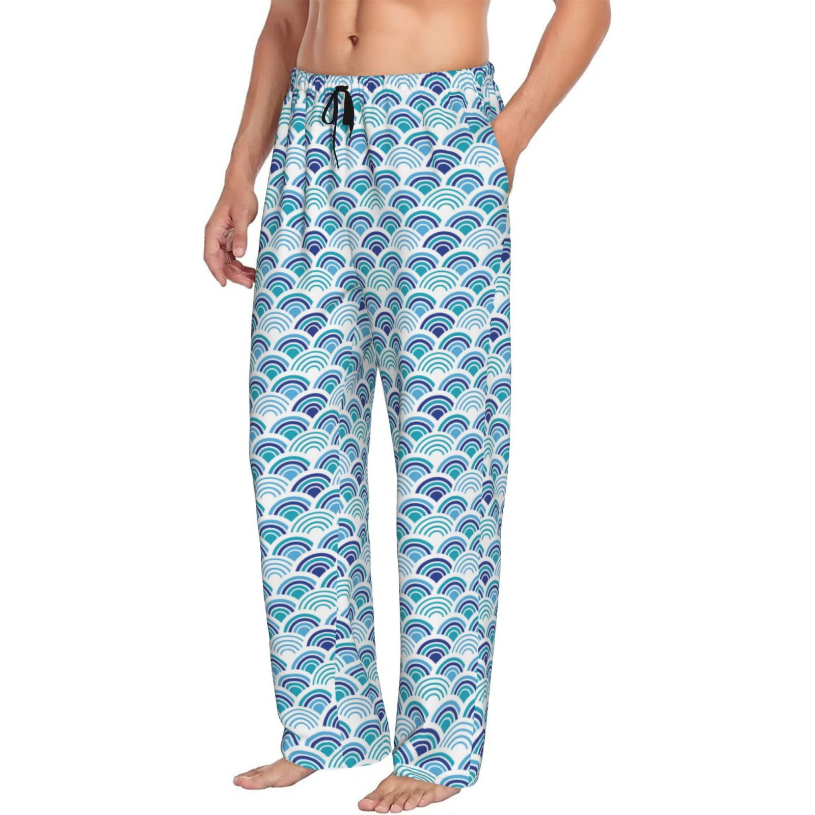 Mens Pajama Pants Bottoms with Pockets- Blue fish scale texture Soft ...