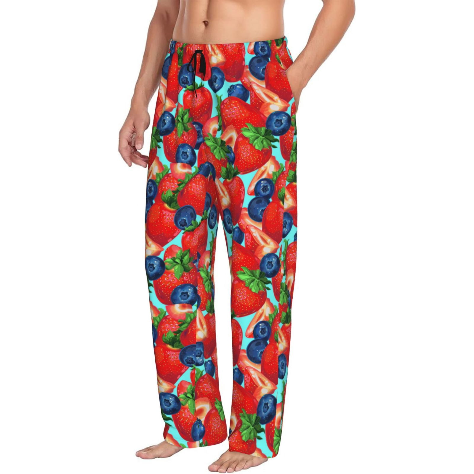 Mens Pajama Pants Bottoms with Pockets- Blueberry Print strawberry Soft ...