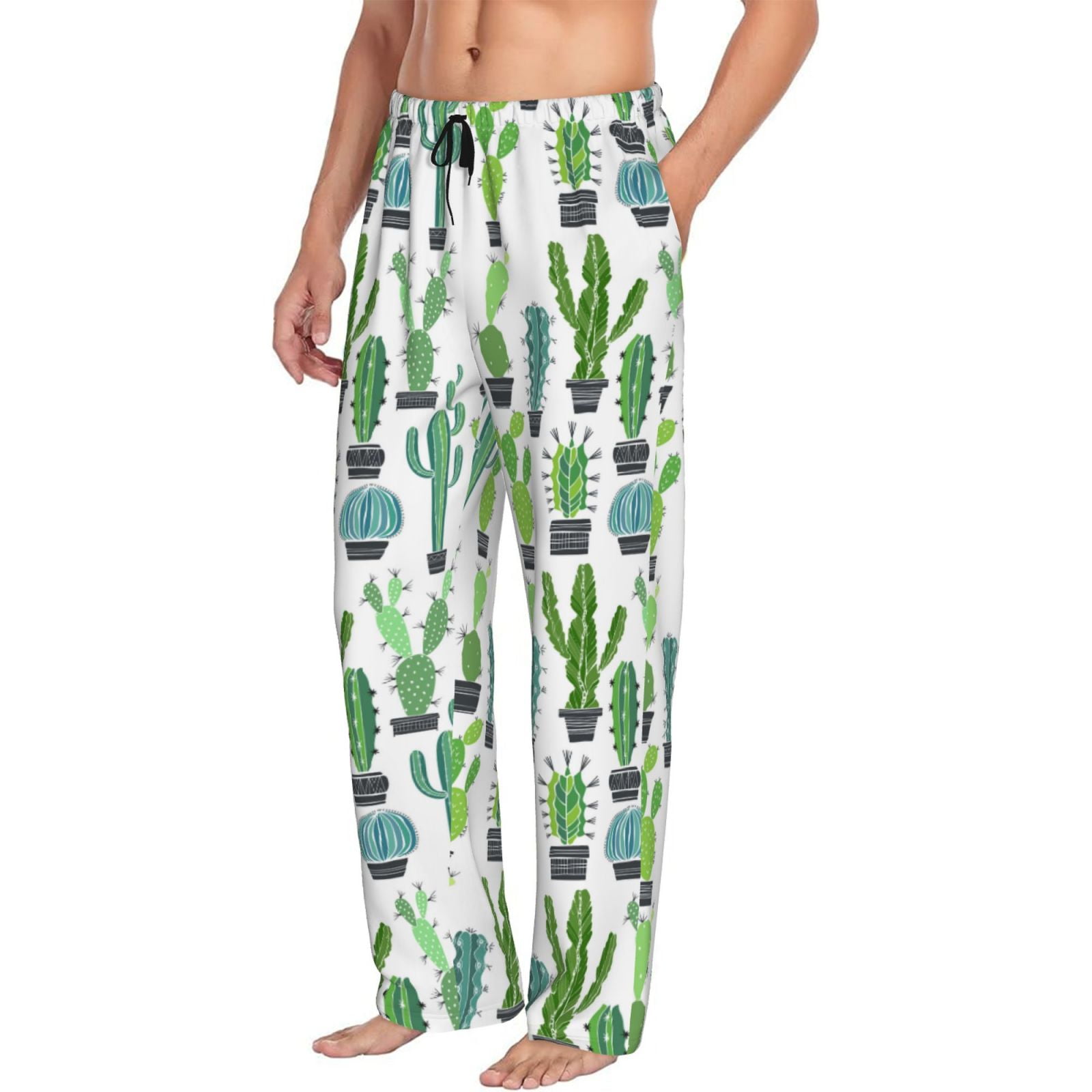 Mens Pajama Pants Bottoms with Pockets- Cactus potted plant Soft Mens ...