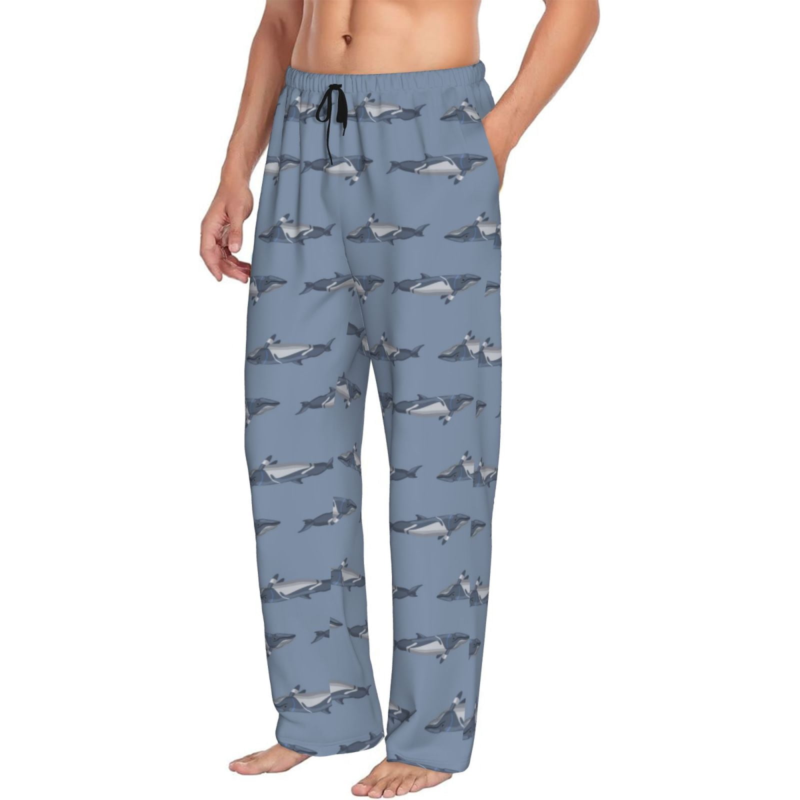 Mens Pajama Pants Bottoms with Pockets- Cartoon Cool Cute Whale Soft ...