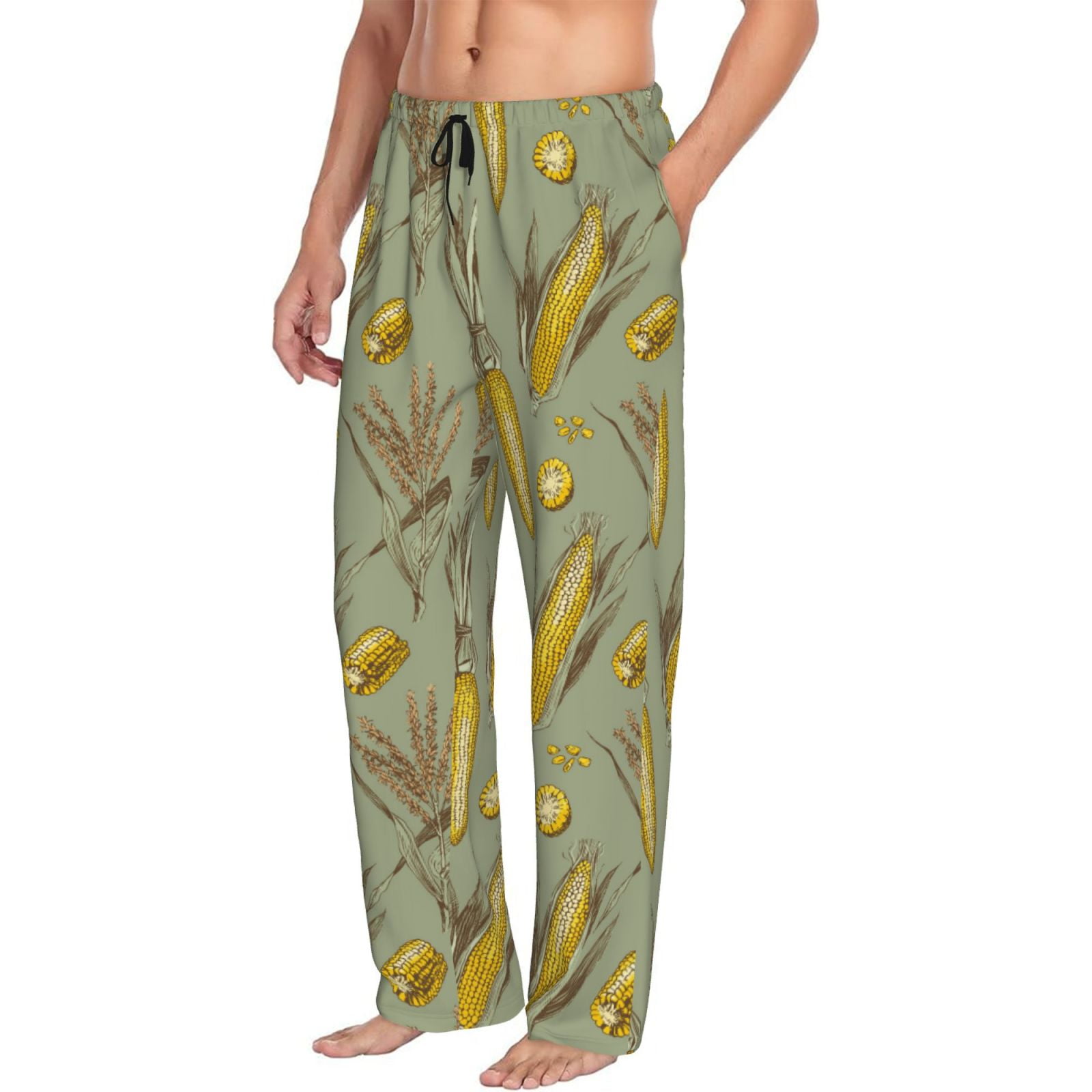 Mens Pajama Pants Bottoms with Pockets - Cartoon Corn and Wheat Soft ...
