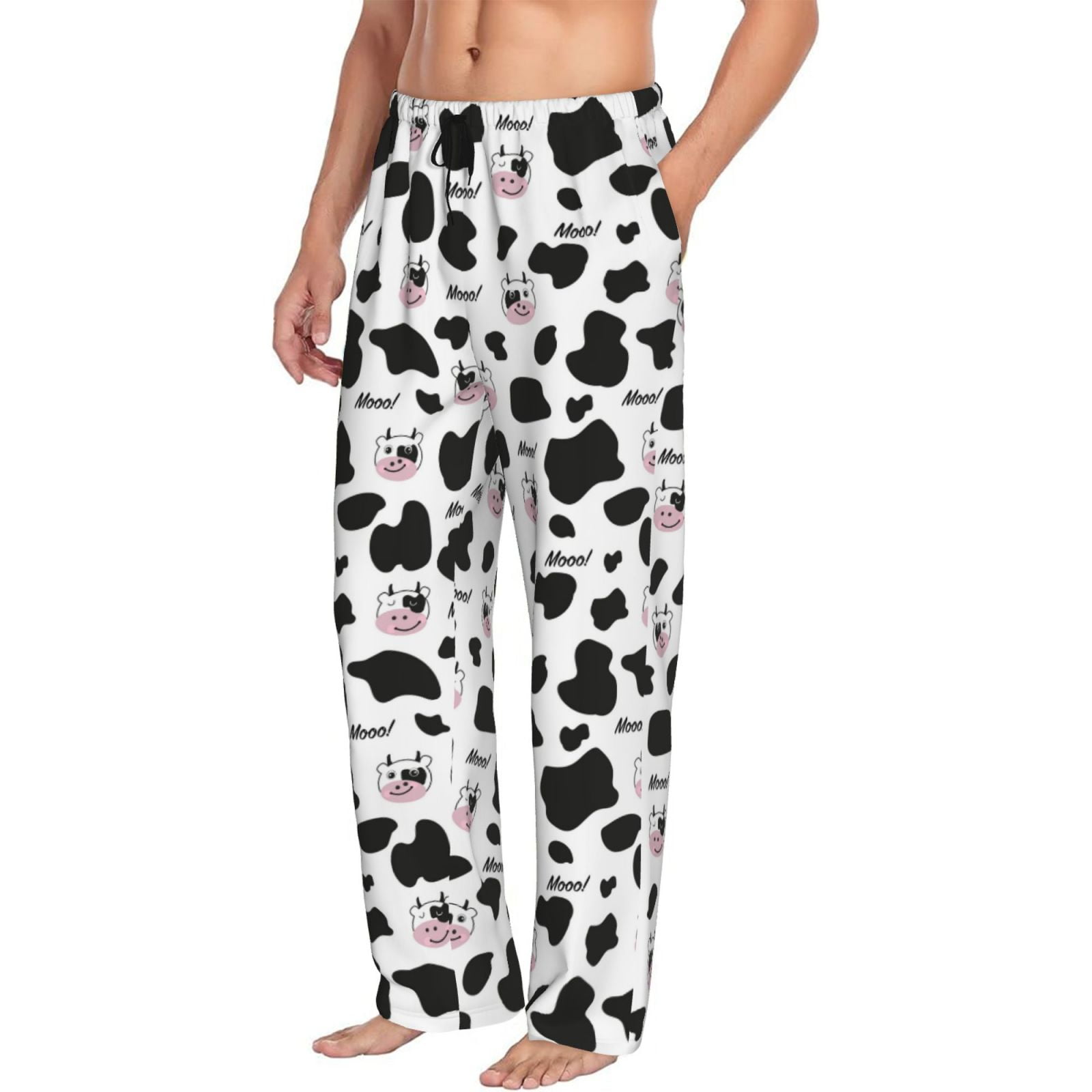 Mens Pajama Pants Bottoms with Pockets- Cartoon Cute Cow Print Cow Head ...