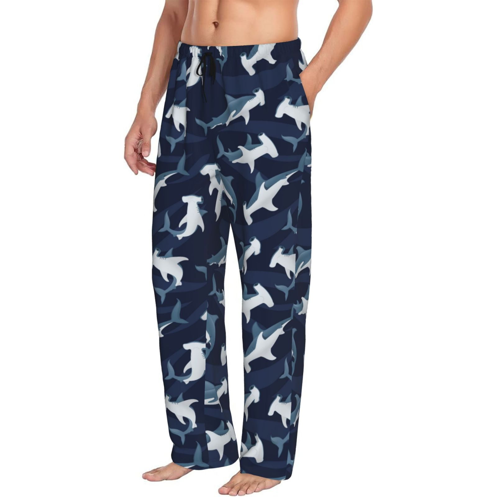 Mens Pajama Pants Bottoms with Pockets- Cartoon Cute Hammerhead Shark ...