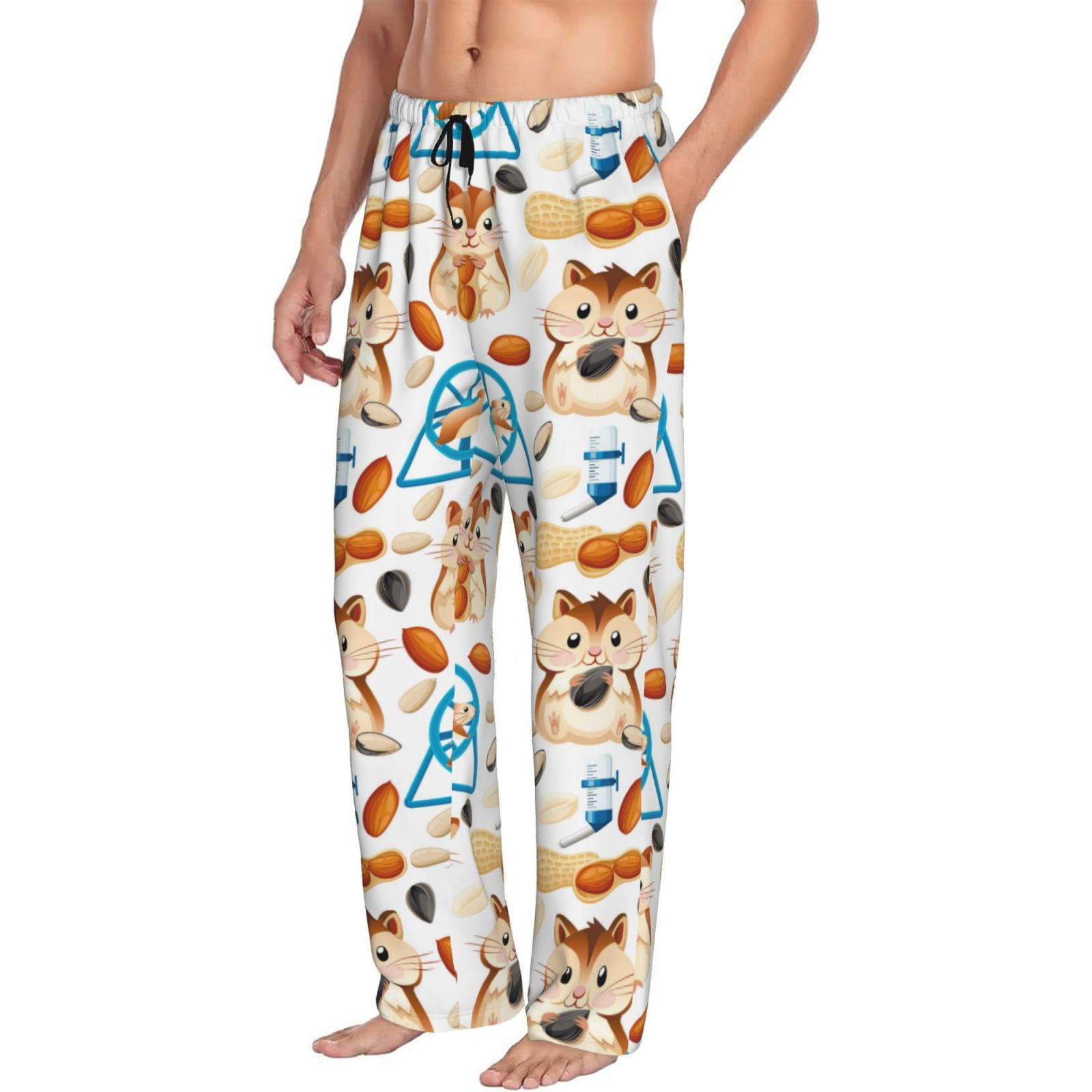 Mens Pajama Pants Bottoms with Pockets- Cartoon Cute Hamster Nut Peanut ...