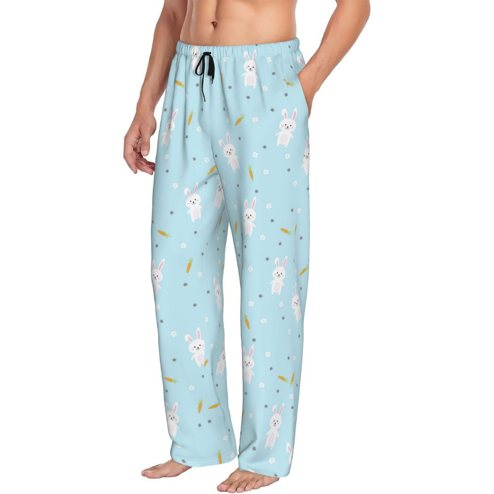 Mens Pajama Pants Bottoms with Pockets - Cartoon Cute Rabbit Radish ...