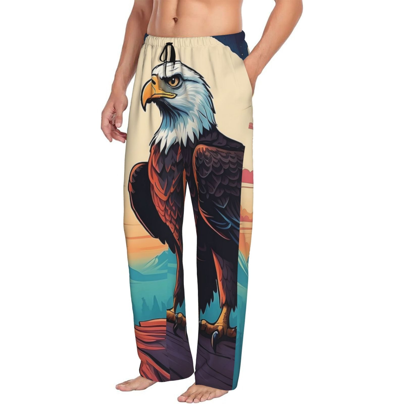 Mens Pajama Pants Bottoms with Pockets- Cartoon Iceberg Bald Eagle Soft ...